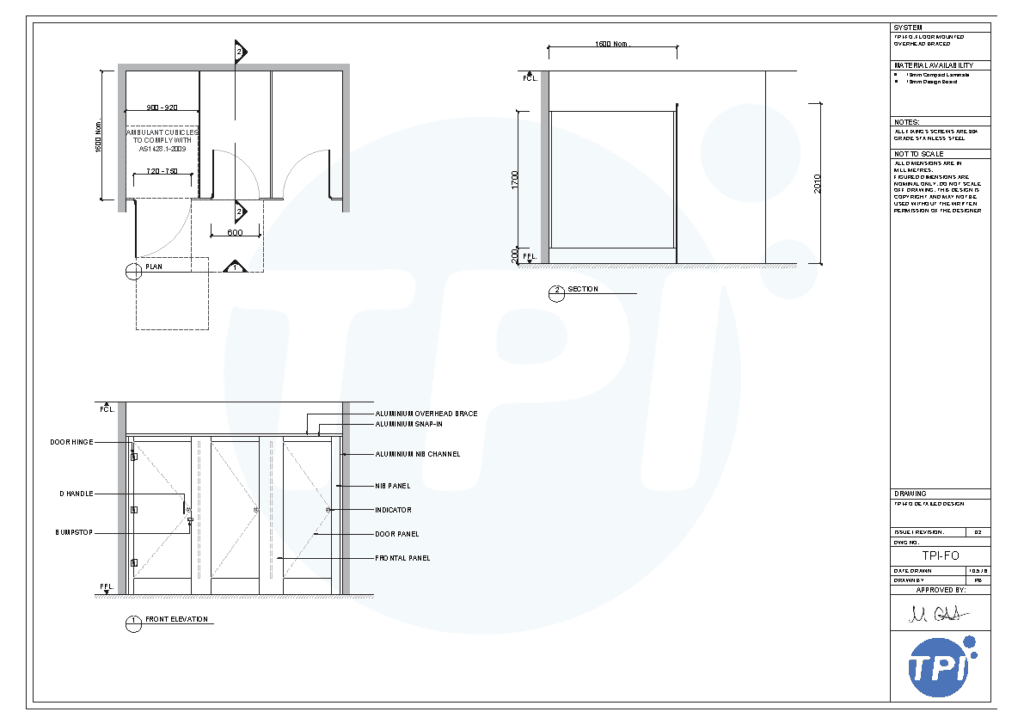 Cubicle - Floor Mounted Overhead Braced (FO) - Toilet Partition Industries