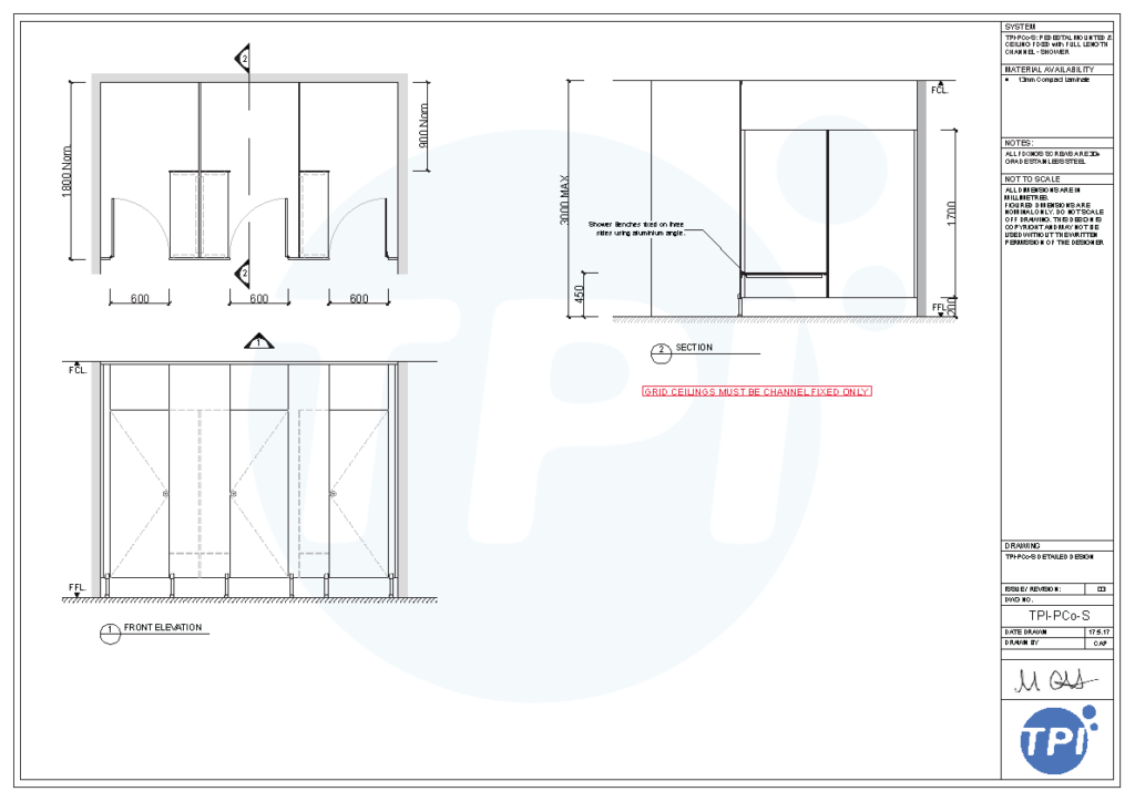 Shower - Pedestal Mounted Ceiling Fixed – (PC-S) - Toilet Partition ...