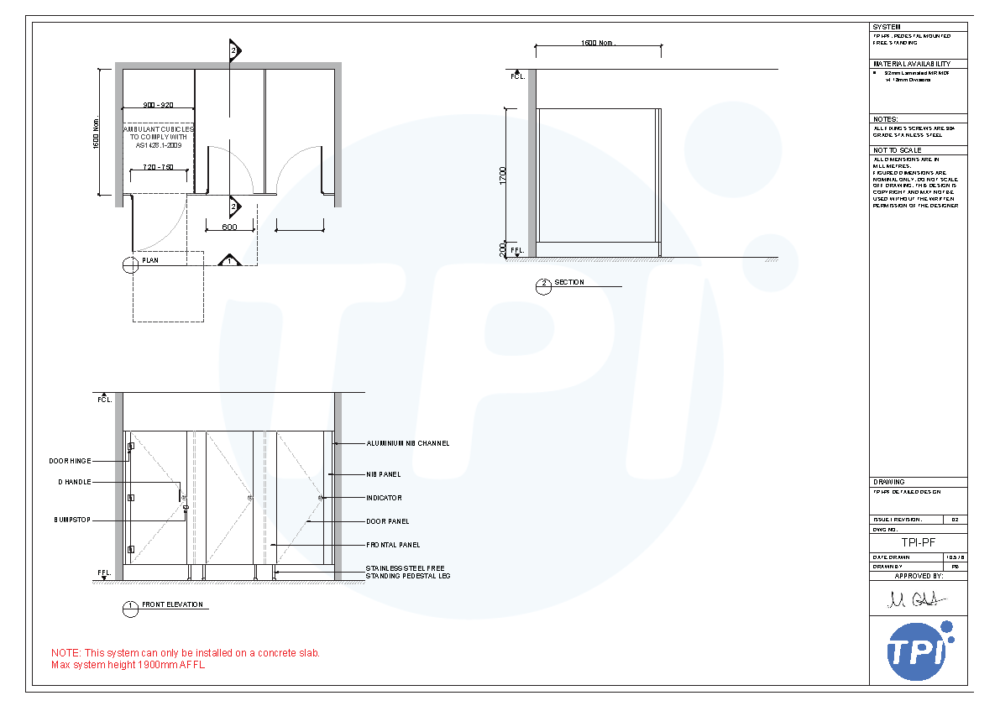 Cubicle - Pedestal Mounted Free Standing (PF) - Toilet Partition Industries